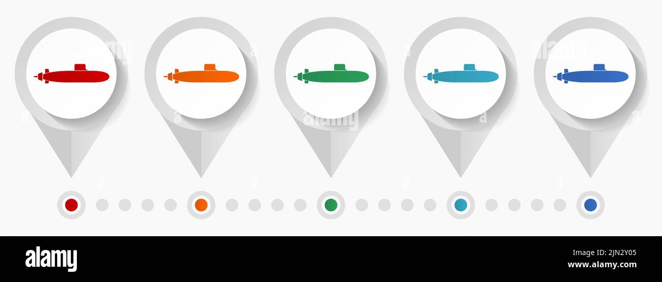 Submarine, navy, boat, ship, army concept vector icons, infographic ...