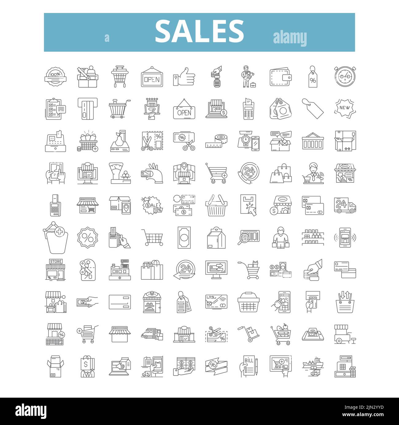 Sales icons, line symbols, web signs, vector set, isolated illustration ...