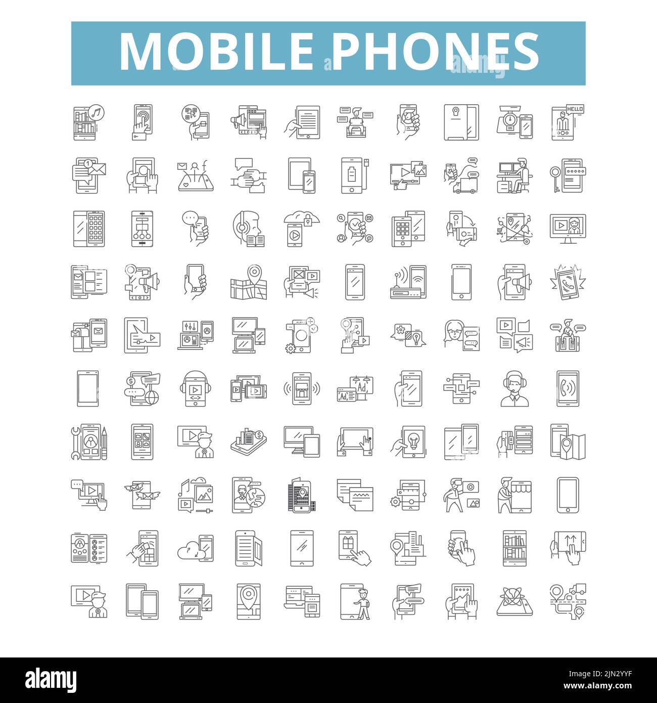 Mobile phones icons, line symbols, web signs, vector set, isolated ...