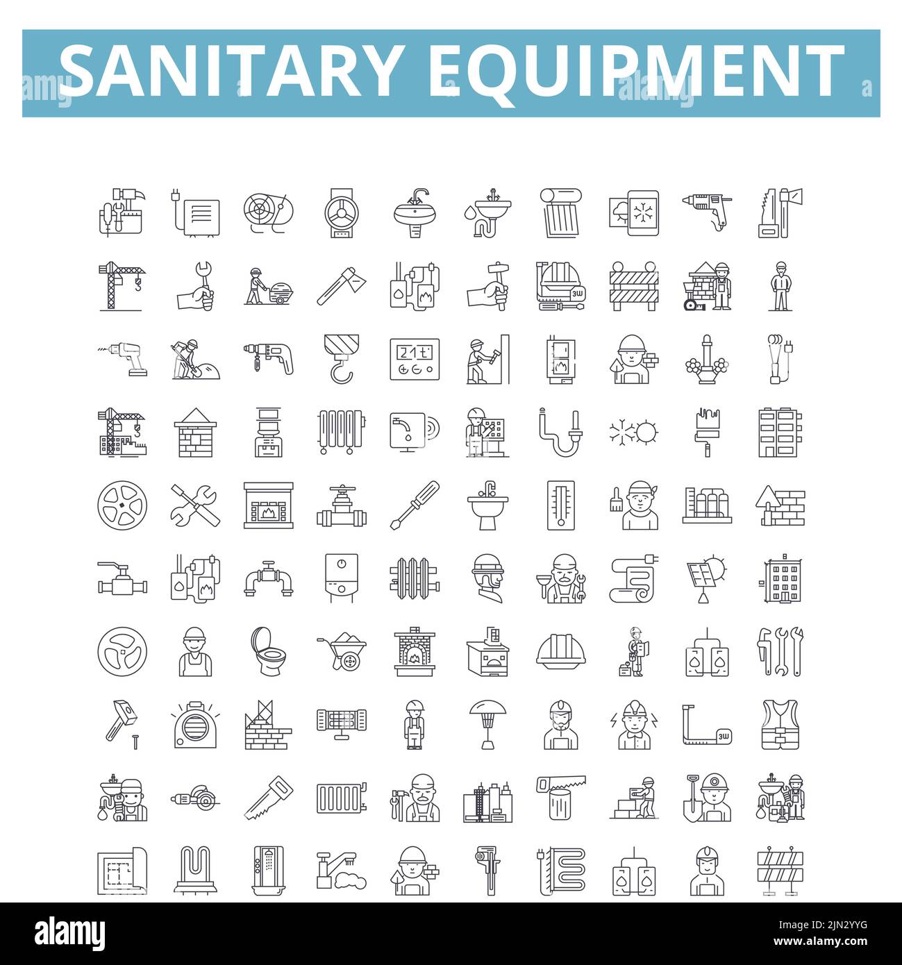 Sanitary equipment icons, line symbols, web signs, vector set, isolated ...