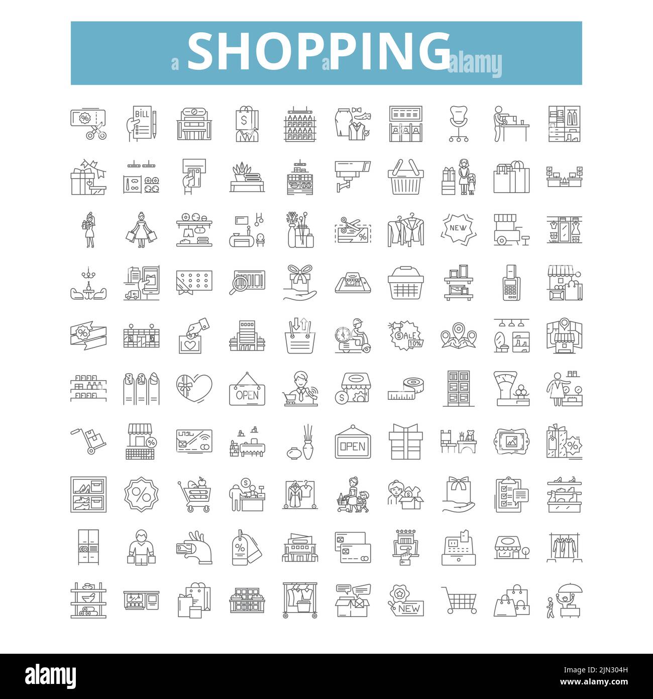 Shopping icons, line symbols, web signs, vector set, isolated ...