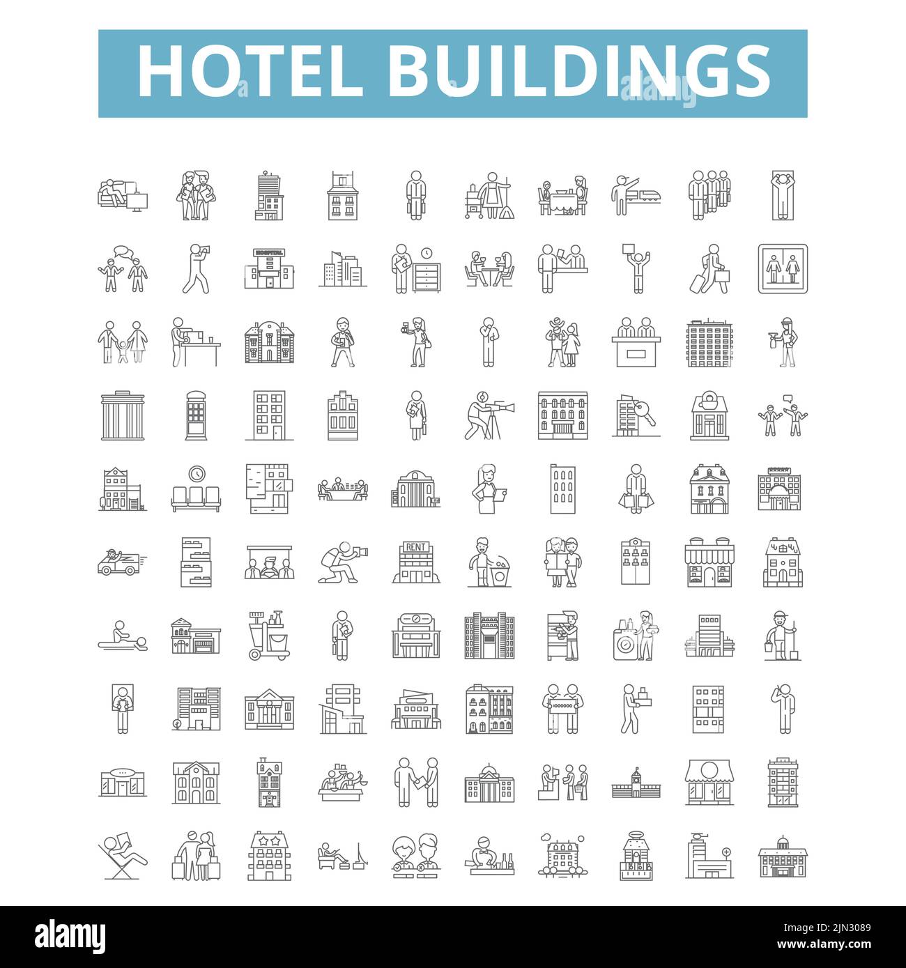 Hotel buildings icons, line symbols, web signs, vector set, isolated ...