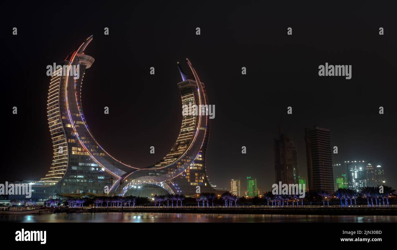 Lusail, Qatar- June 06, 2022: The crescent tower in the newly ...