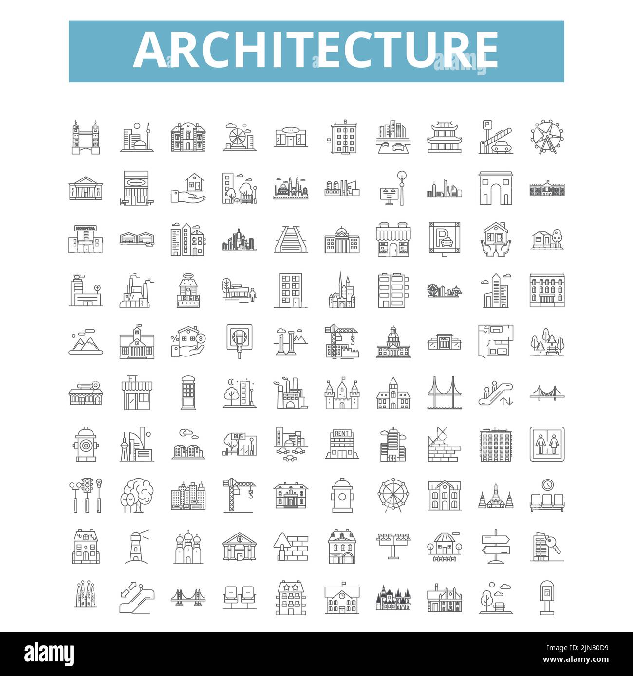 Architecture icons, line symbols, web signs, vector set, isolated ...