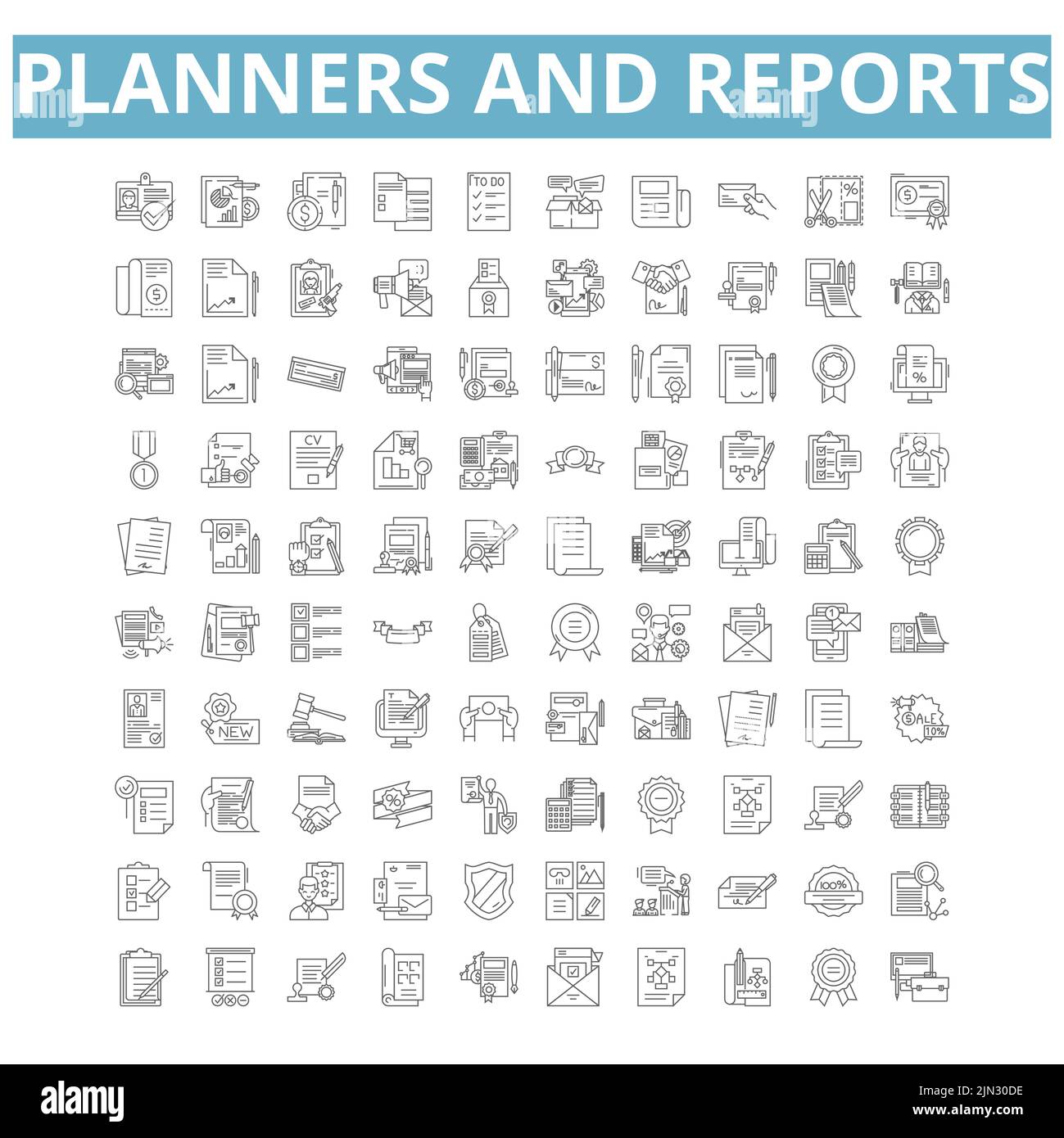 Planners and reports icons, line symbols, web signs, vector set, isolated illustration Stock ...