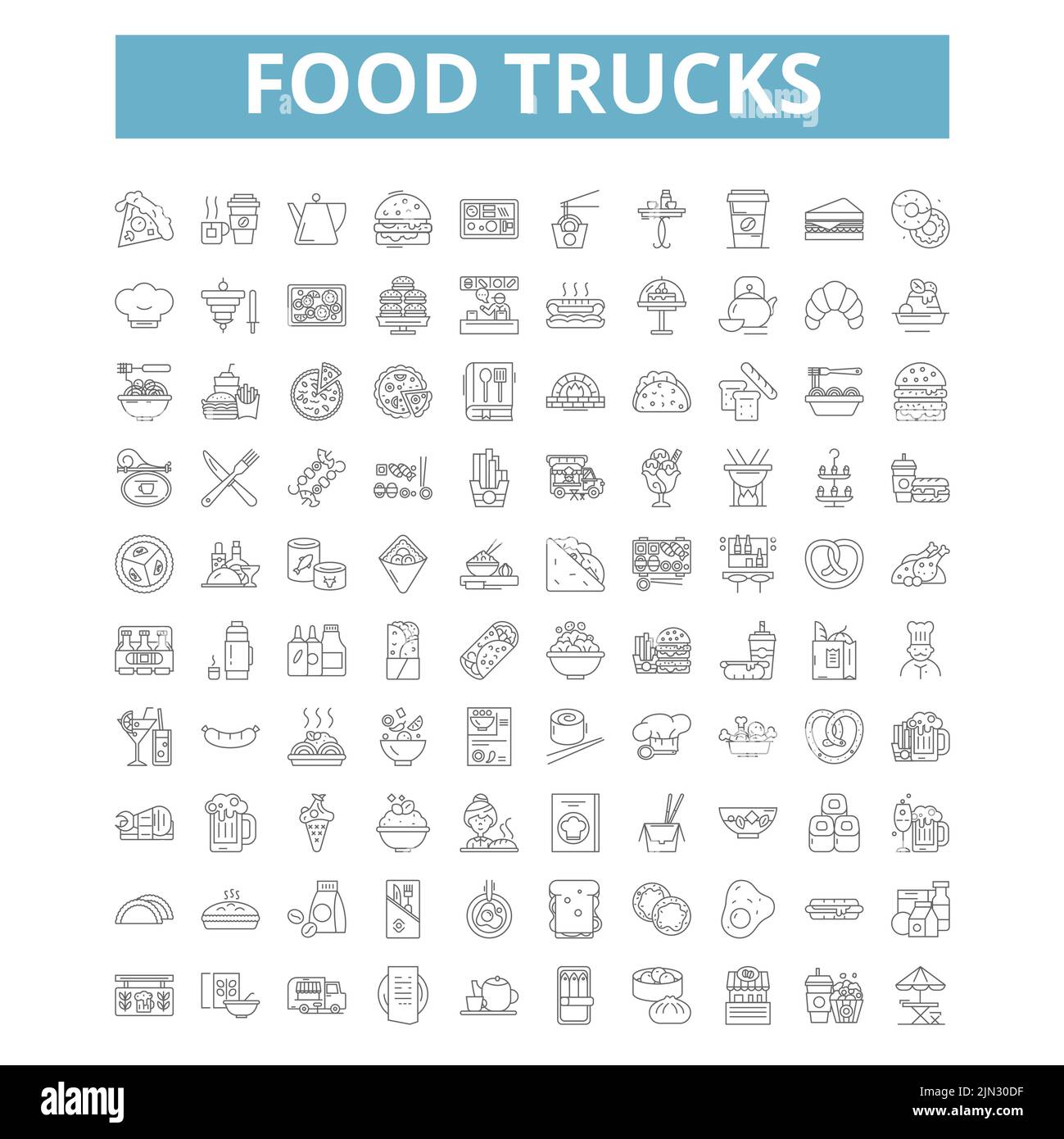 Food trucks icons, line symbols, web signs, vector set, isolated ...