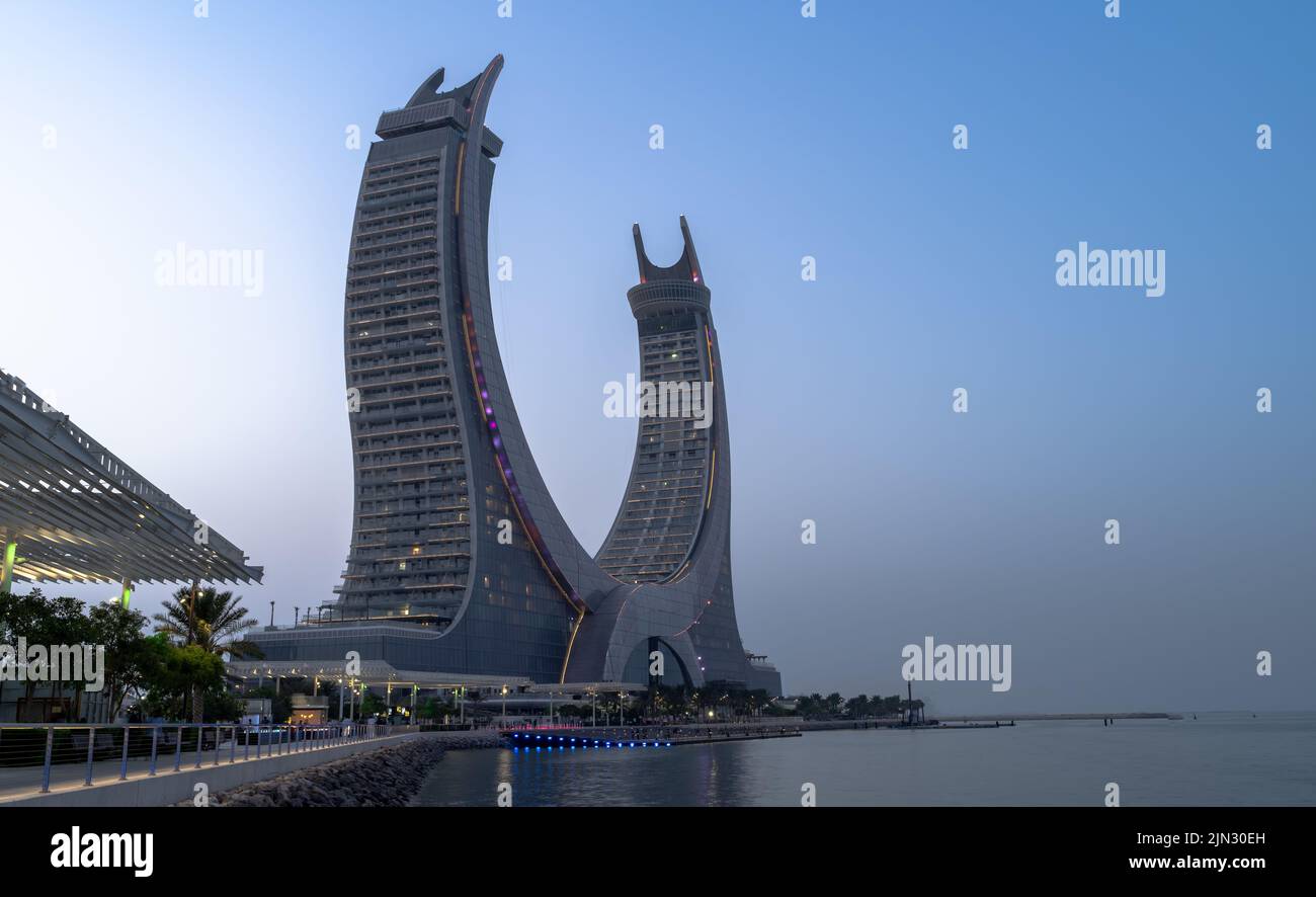 Lusail, Qatar- June 06, 2022: The crescent tower in the newly ...