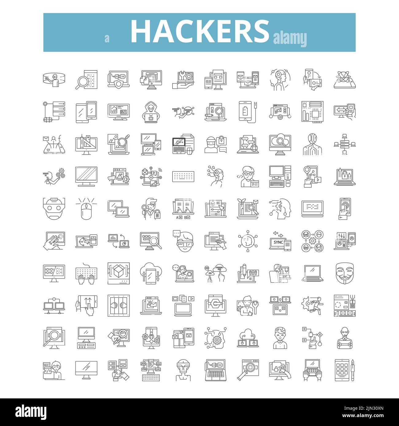 Hackers icons, line symbols, web signs, vector set, isolated ...
