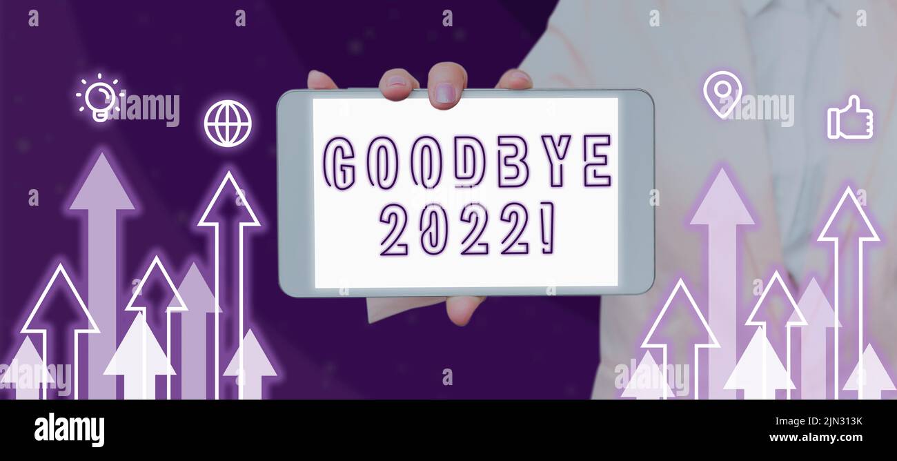 Text sign showing Goodbye 2022. Concept meaning New Year Eve Milestone ...