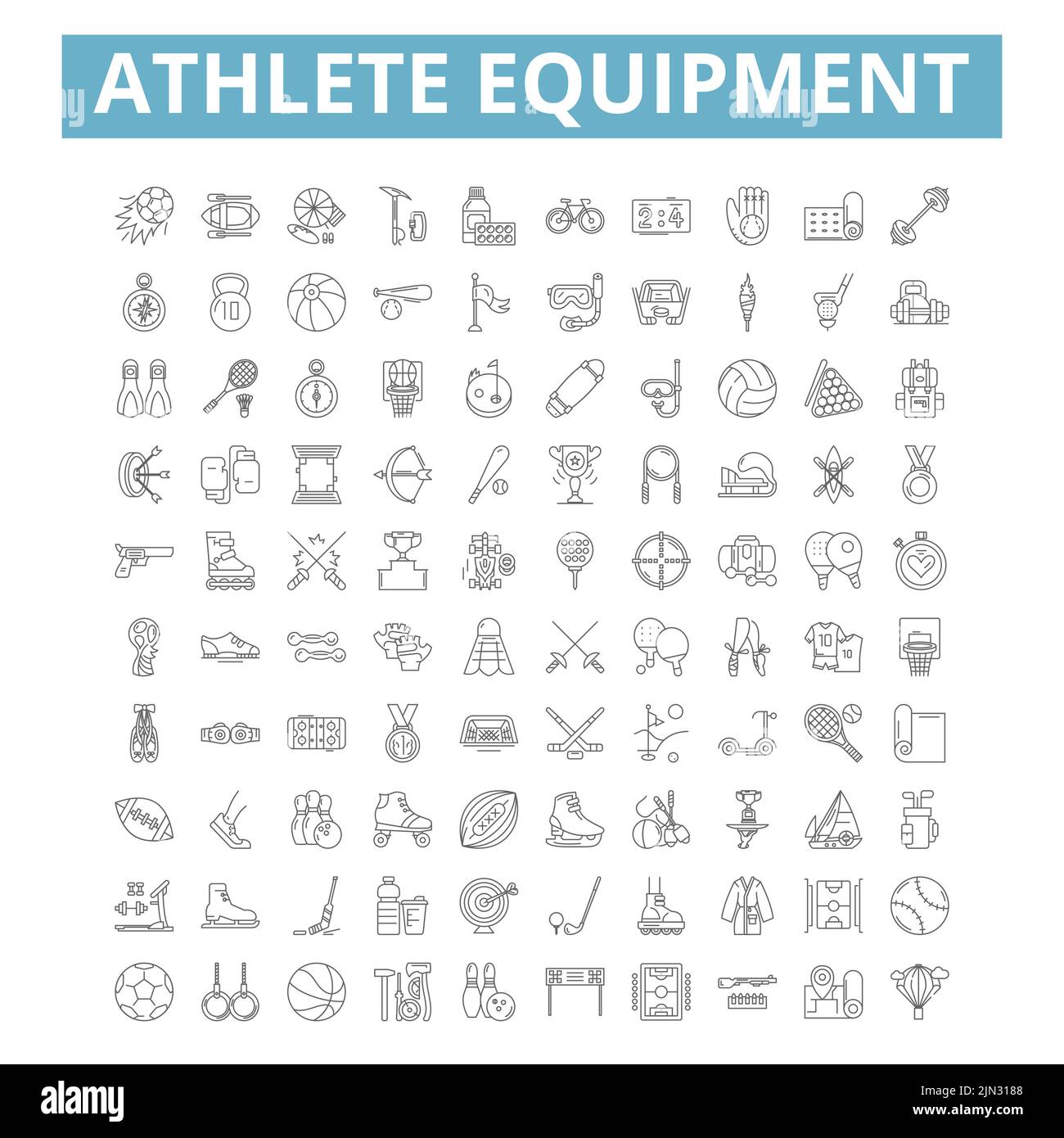 Athlete equipment icons, line symbols, web signs, vector set, isolated ...