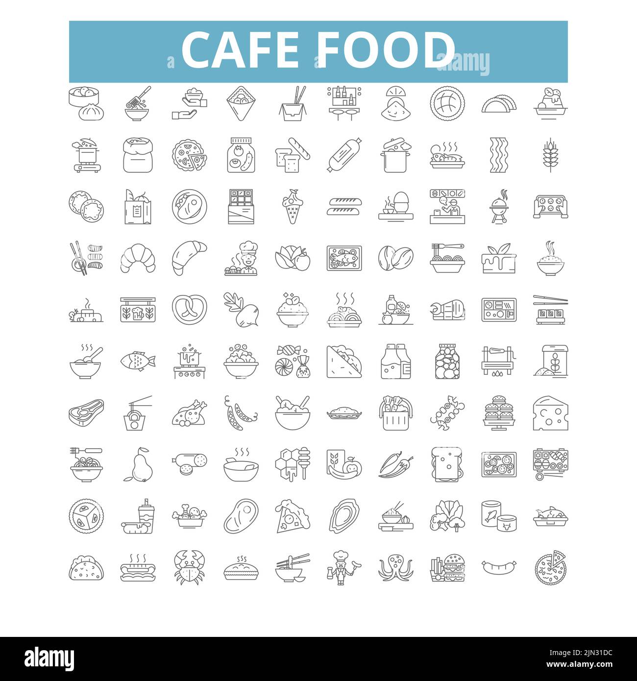 Cafe food icons, line symbols, web signs, vector set, isolated ...