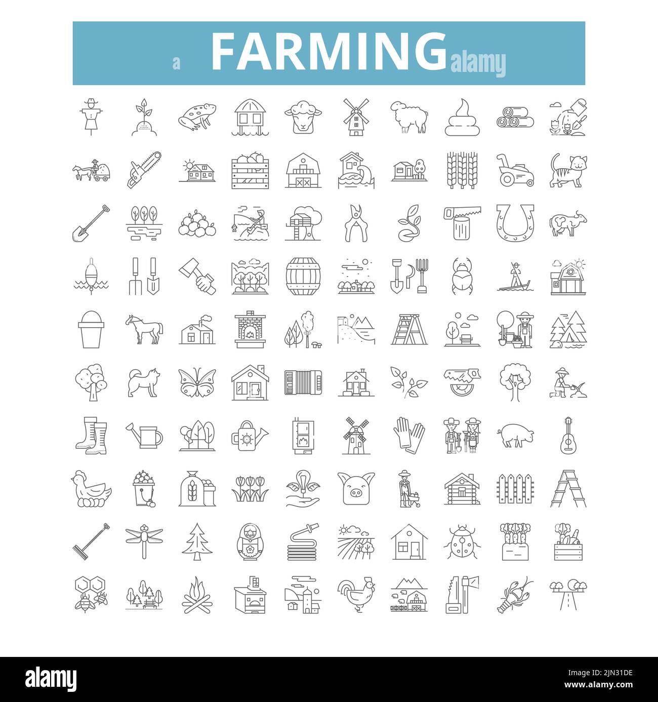 Farming icons, line symbols, web signs, vector set, isolated ...