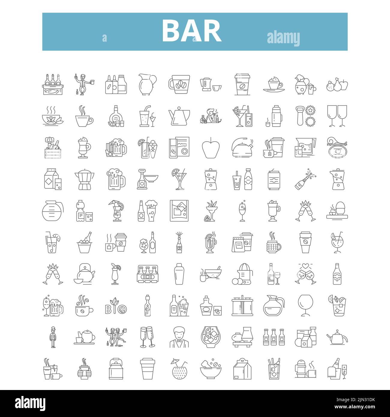 Bar icons, line symbols, web signs, vector set, isolated illustration ...