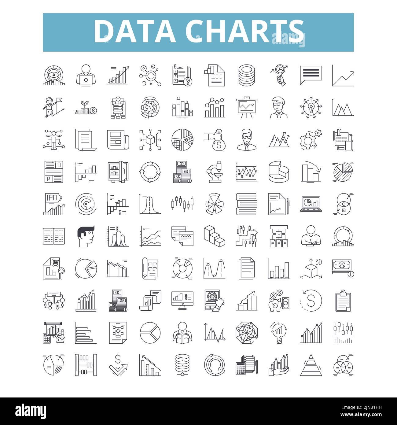Data charts icons, line symbols, web signs, vector set, isolated ...