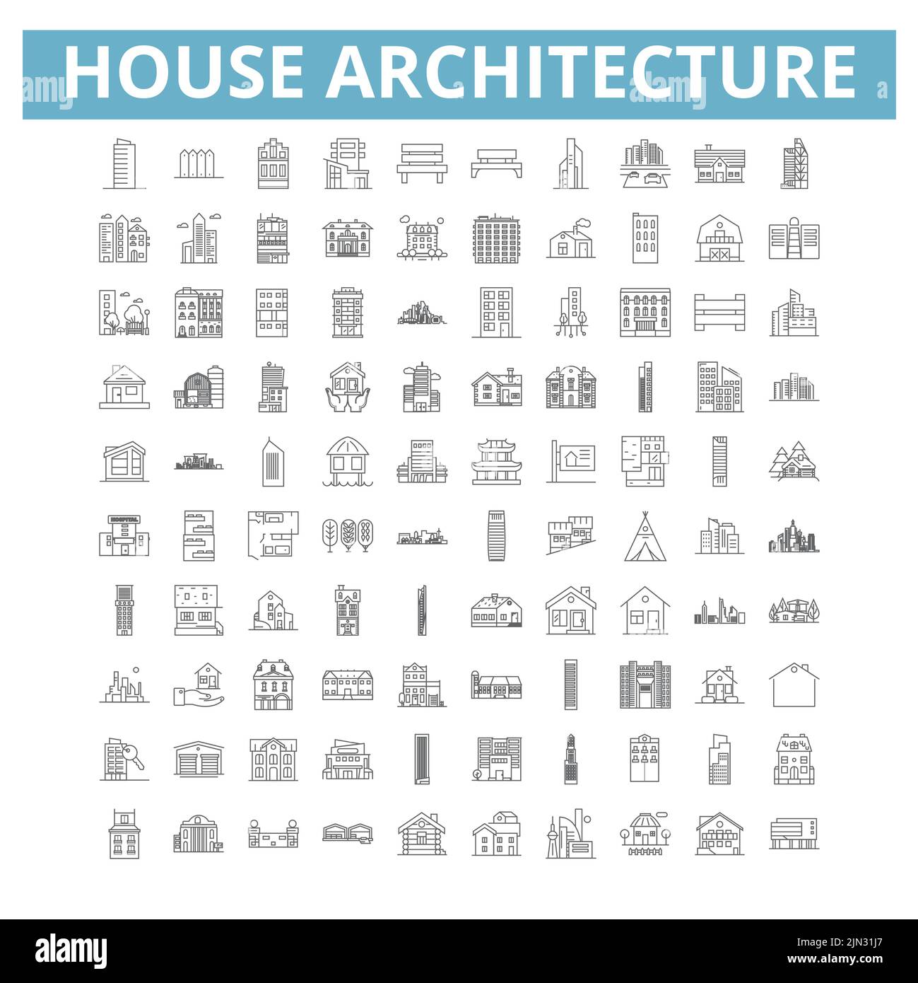 House architecture icons, line symbols, web signs, vector set, isolated ...