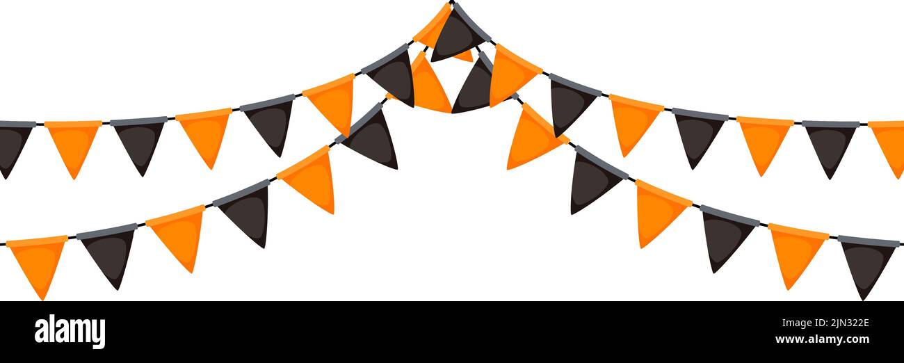 Halloween bunting. Black and orange flag garland. Triangle pennants ...