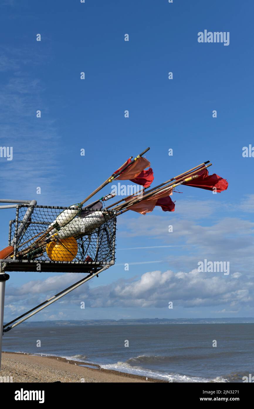 fishing floats on stern of beached inshore fishing boat dungeness kent ...
