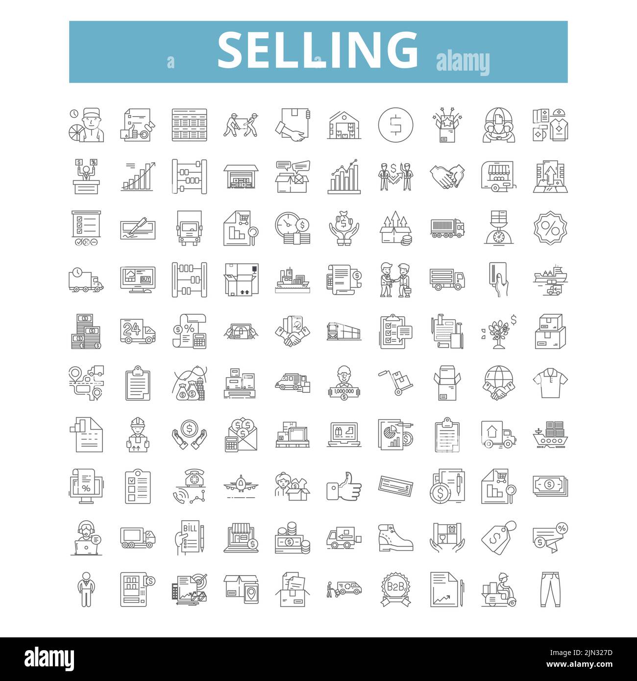 Selling icons, line symbols, web signs, vector set, isolated ...