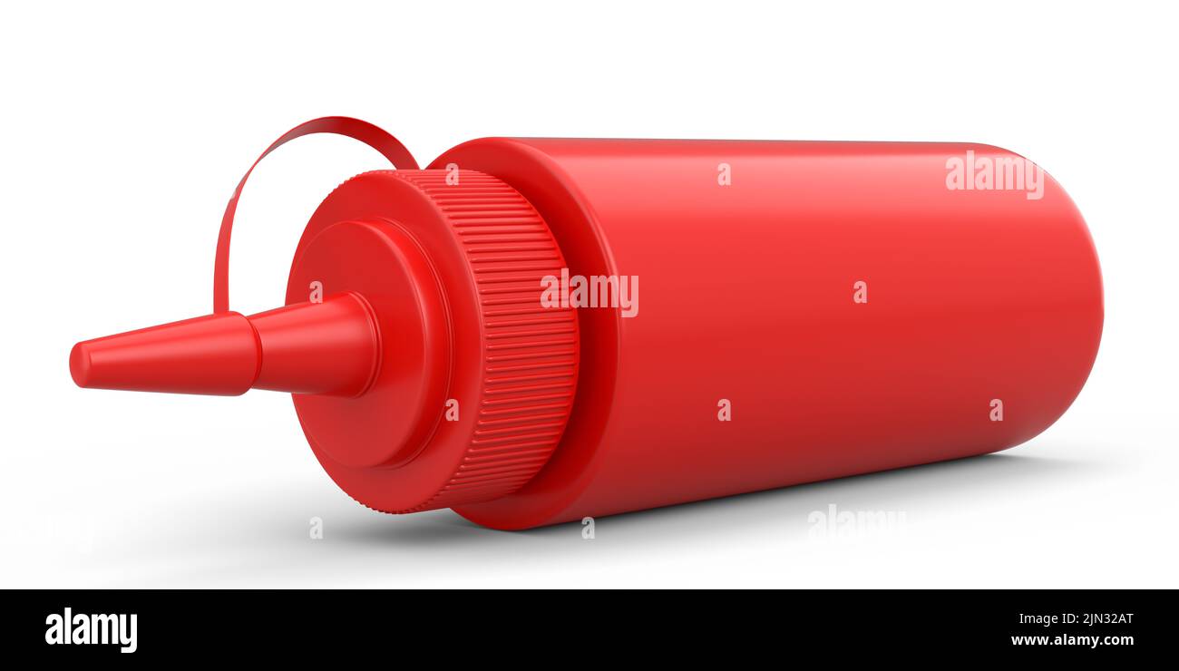 Plastic bottle of tomato ketchup isolated on white background. 3d ...