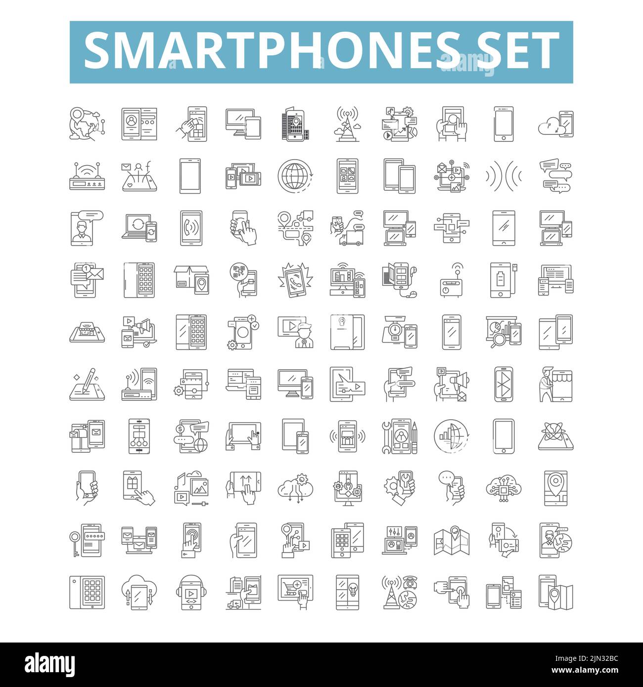 Smartphones set icons, line symbols, web signs, vector set, isolated ...