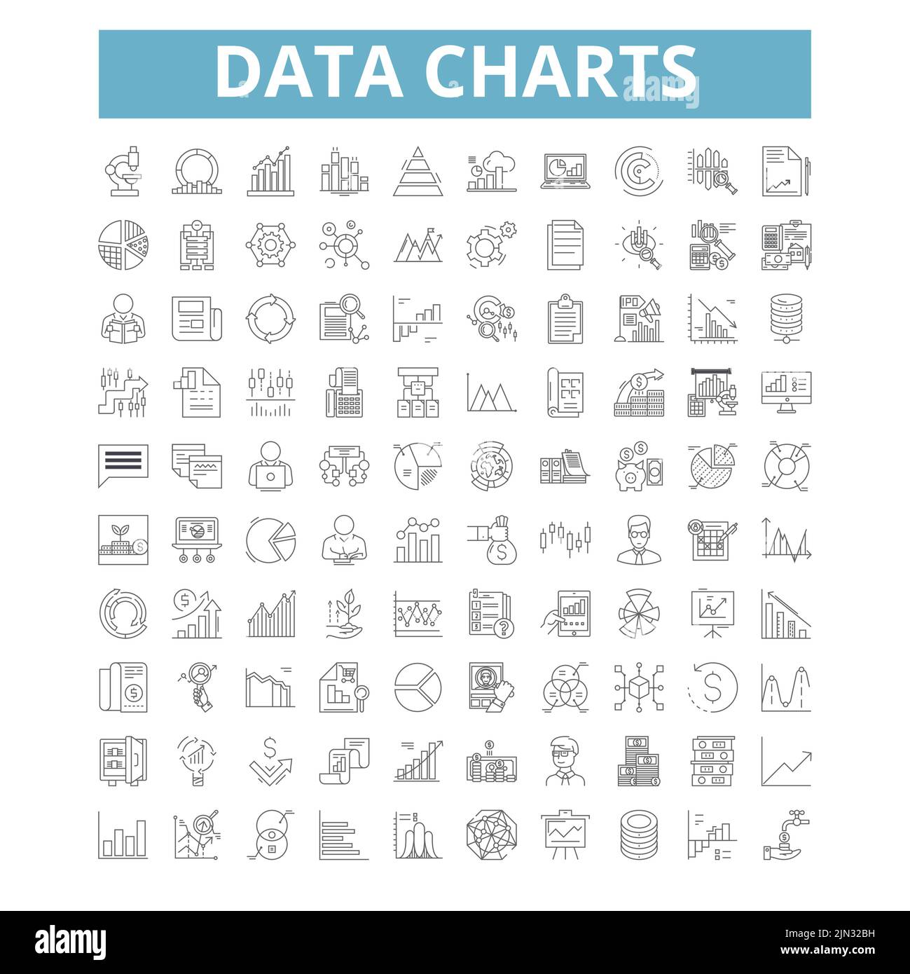Data charts icons, line symbols, web signs, vector set, isolated ...