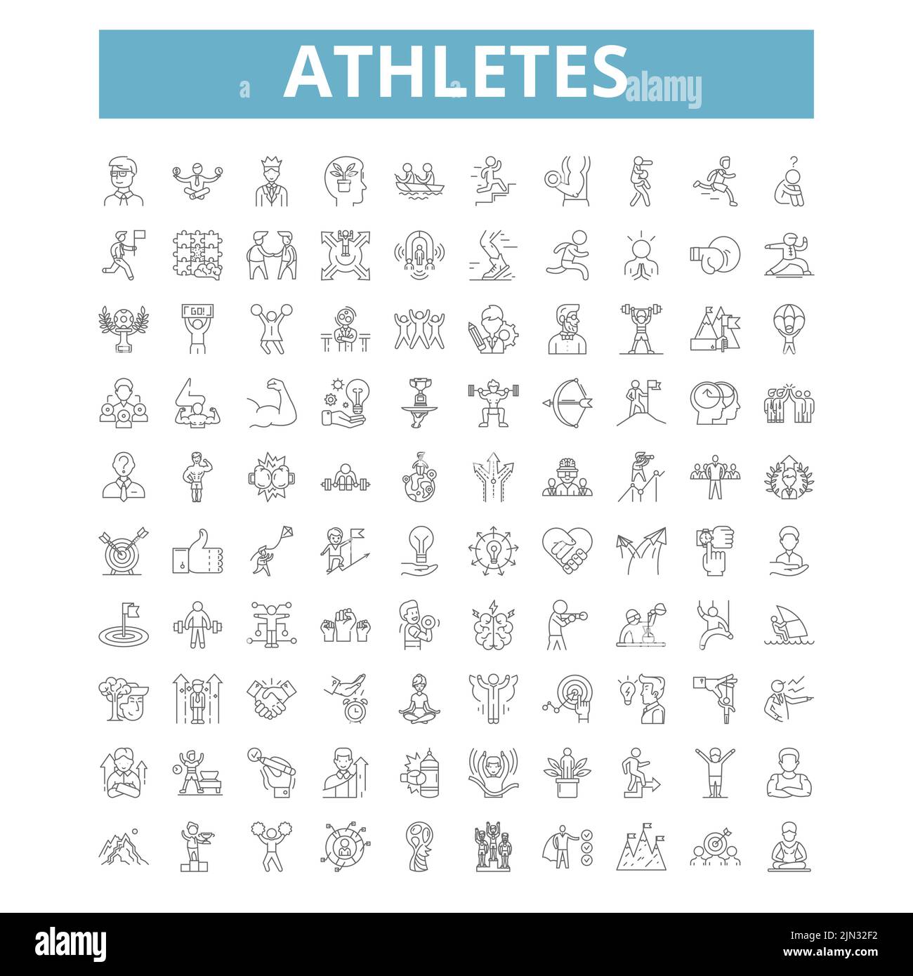 Athletes icons, line symbols, web signs, vector set, isolated ...