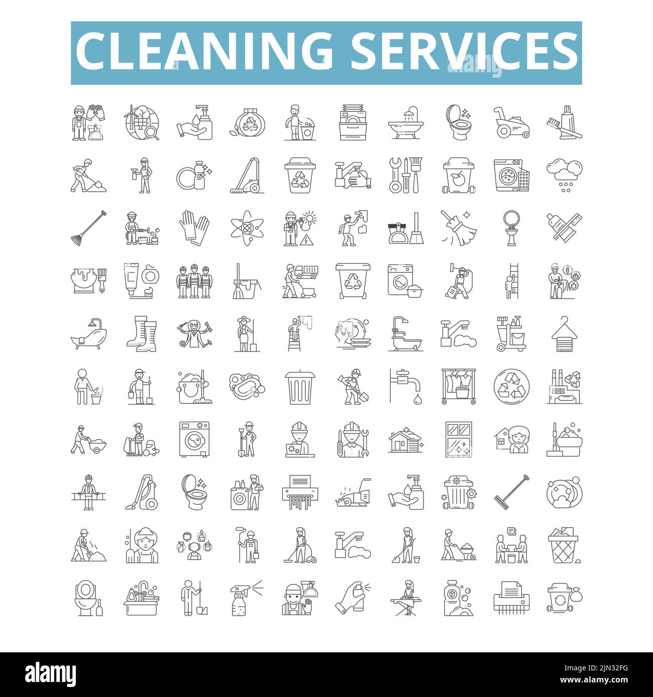 Cleaning services icons, line symbols, web signs, vector set, isolated ...