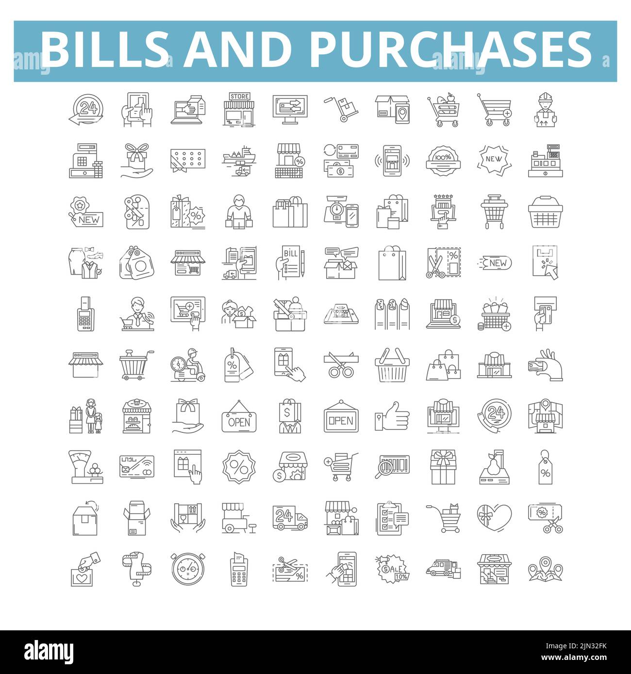 Bills and purchases icons, line symbols, web signs, vector set ...