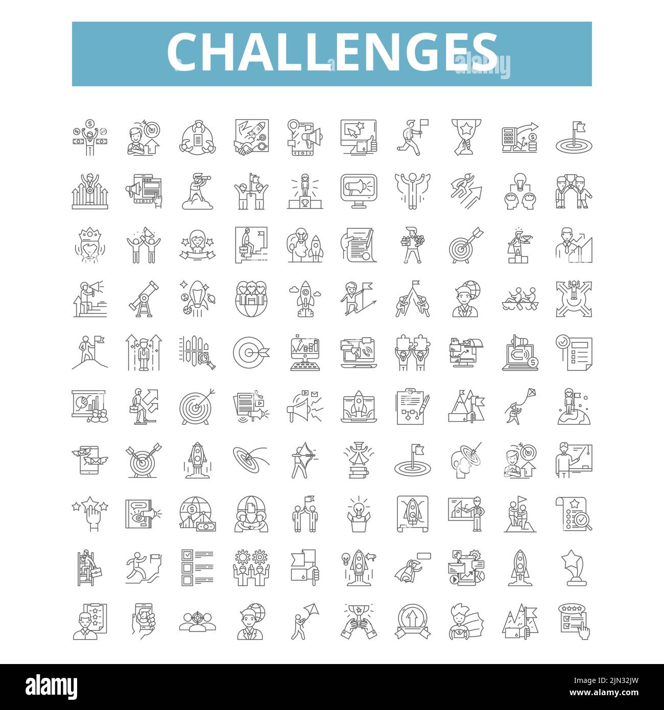 Challenges icons, line symbols, web signs, vector set, isolated ...