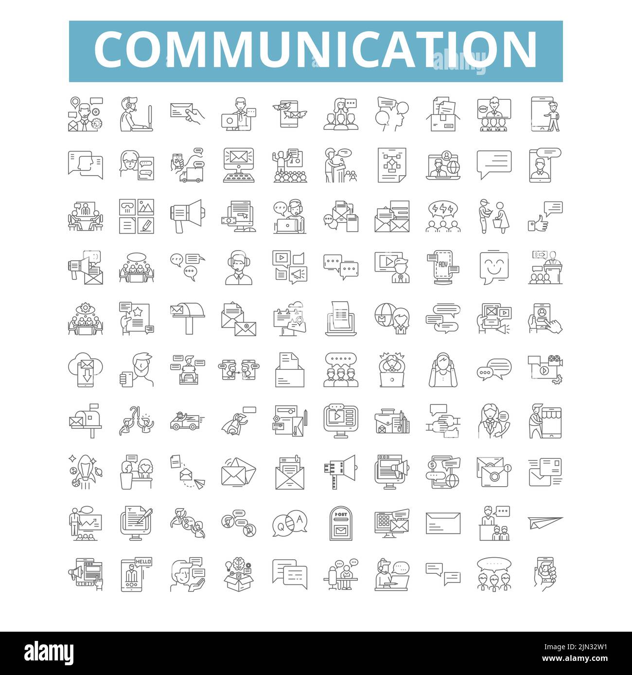 Communication concept icons, line symbols, web signs, vector set ...