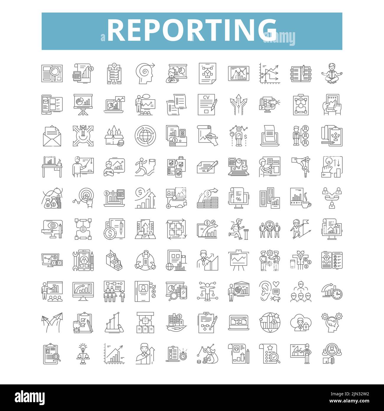 Reporting icons, line symbols, web signs, vector set, isolated ...