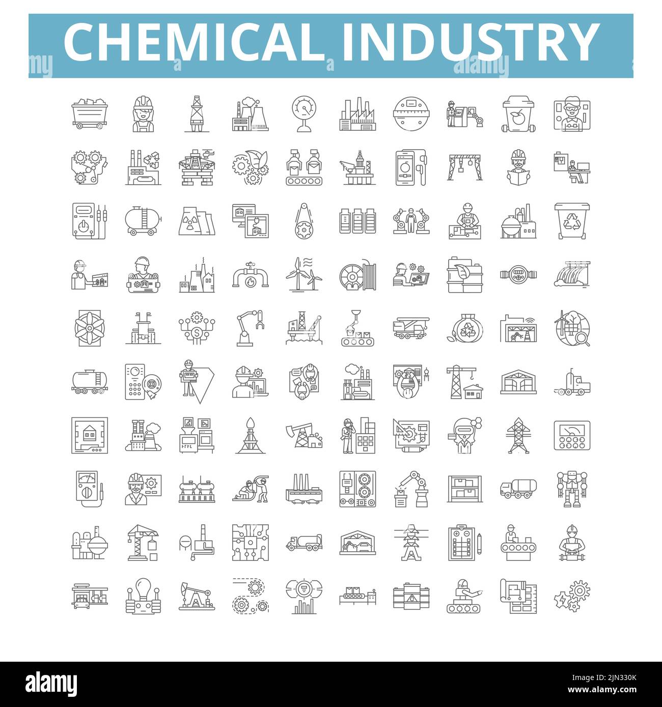 Chemical industry icons, line symbols, web signs, vector set, isolated ...