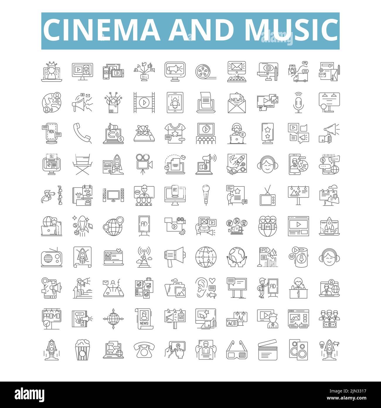 Cinema and music icons, line symbols, web signs, vector set, isolated illustration Stock Vector ...