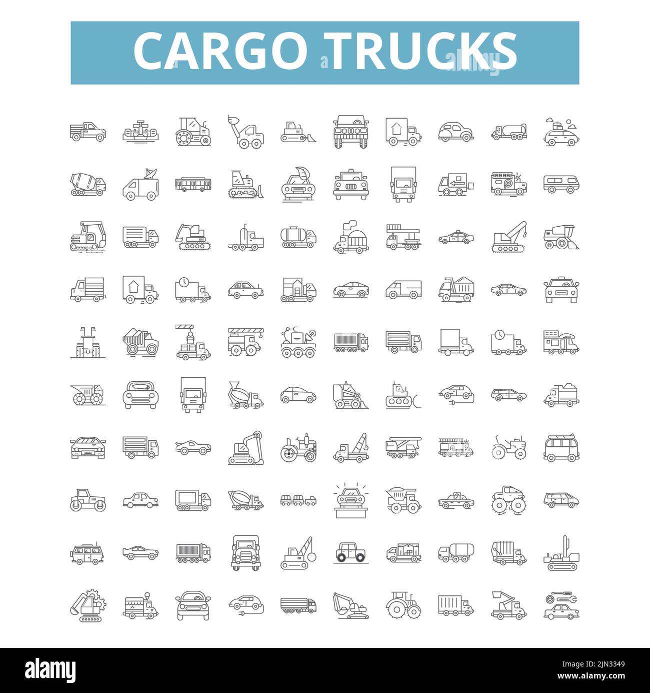 Cargo trucks icons, line symbols, web signs, vector set, isolated ...