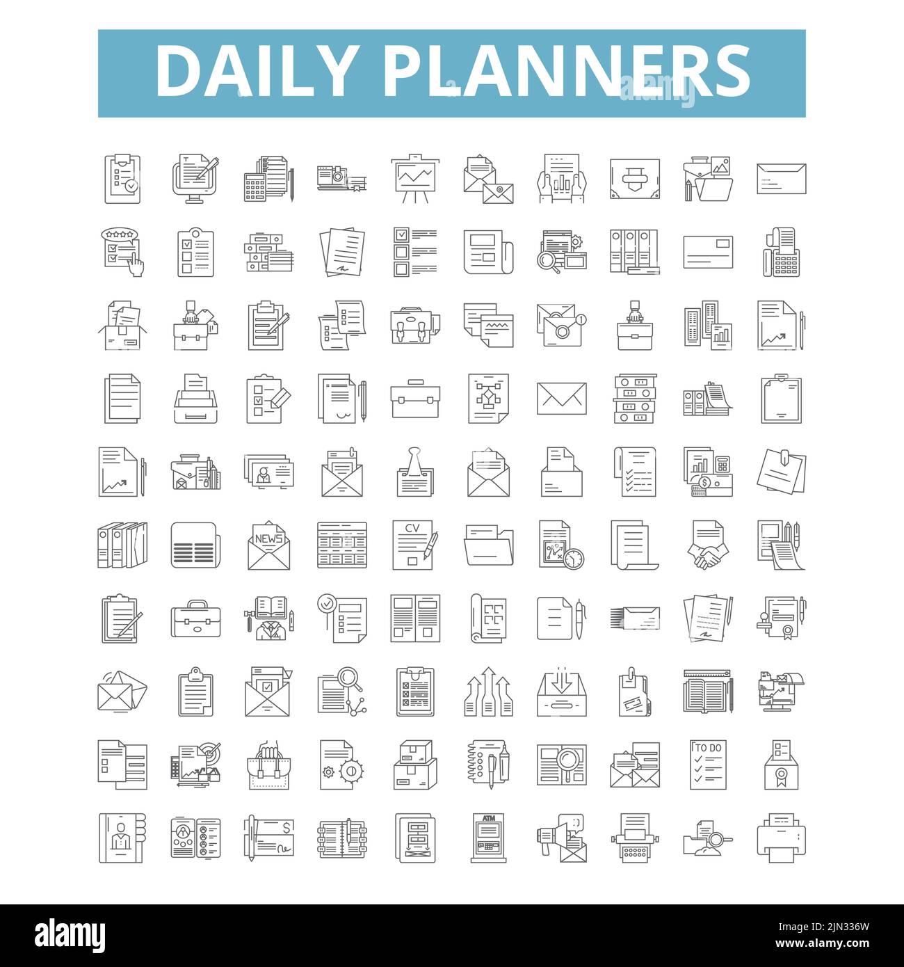 Daily planners icons, line symbols, web signs, vector set, isolated ...