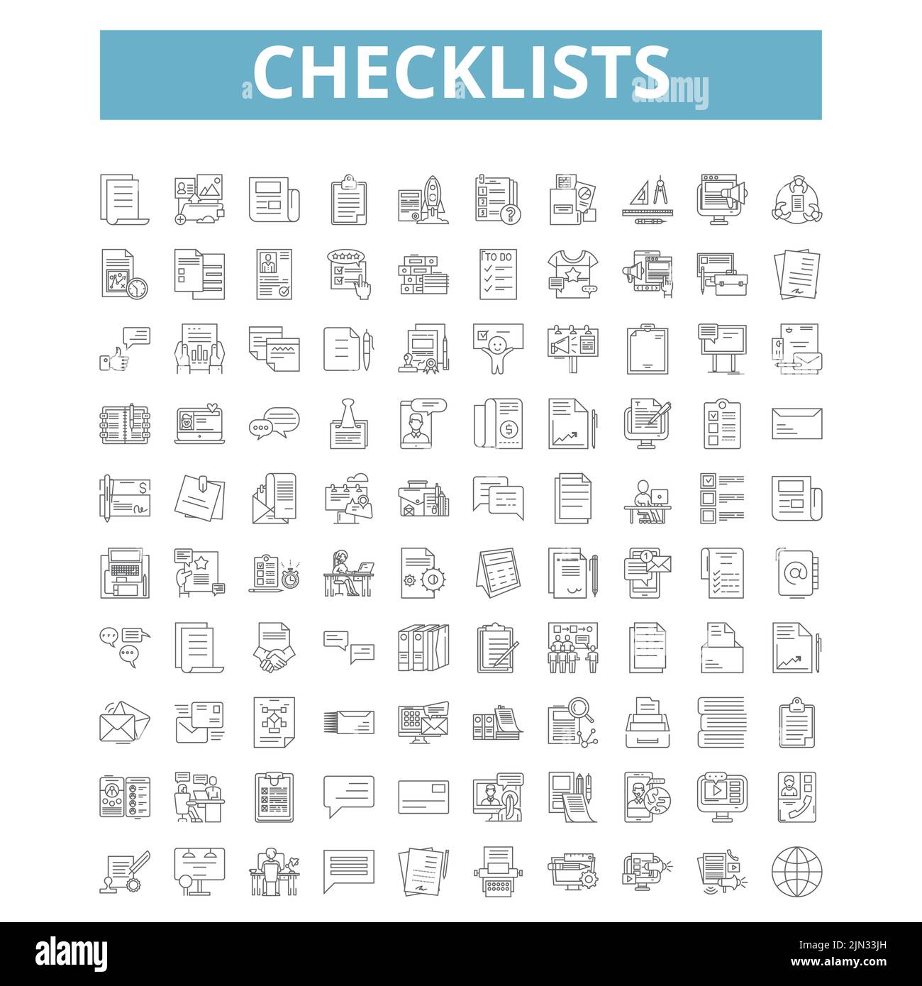 Checklists icons, line symbols, web signs, vector set, isolated ...