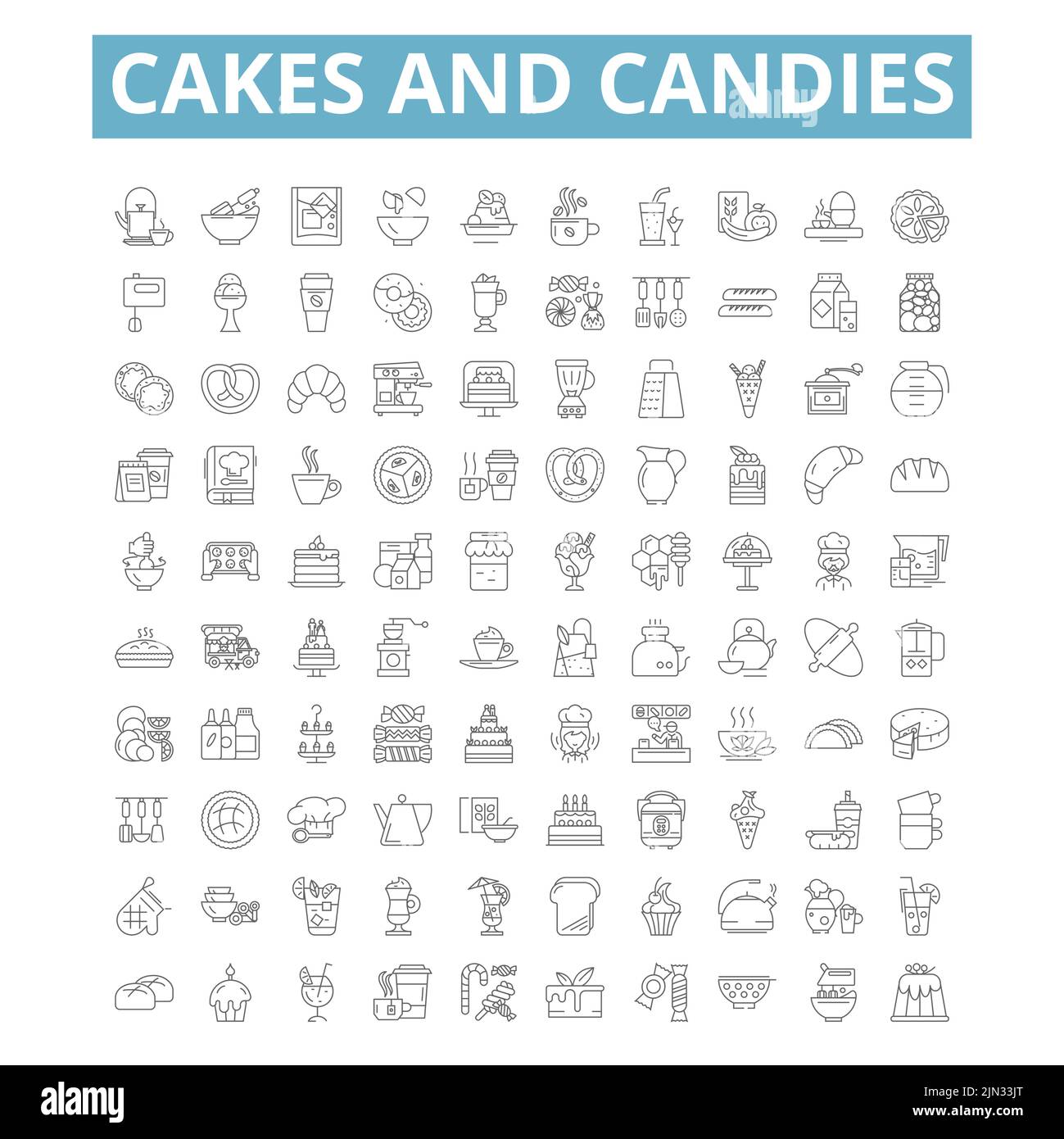 Cakes and candies icons, line symbols, web signs, vector set, isolated ...