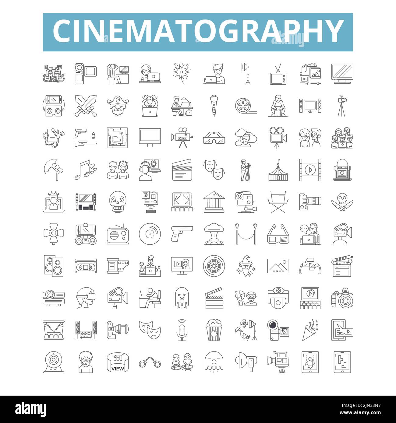 Cinematography icons, line symbols, web signs, vector set, isolated ...