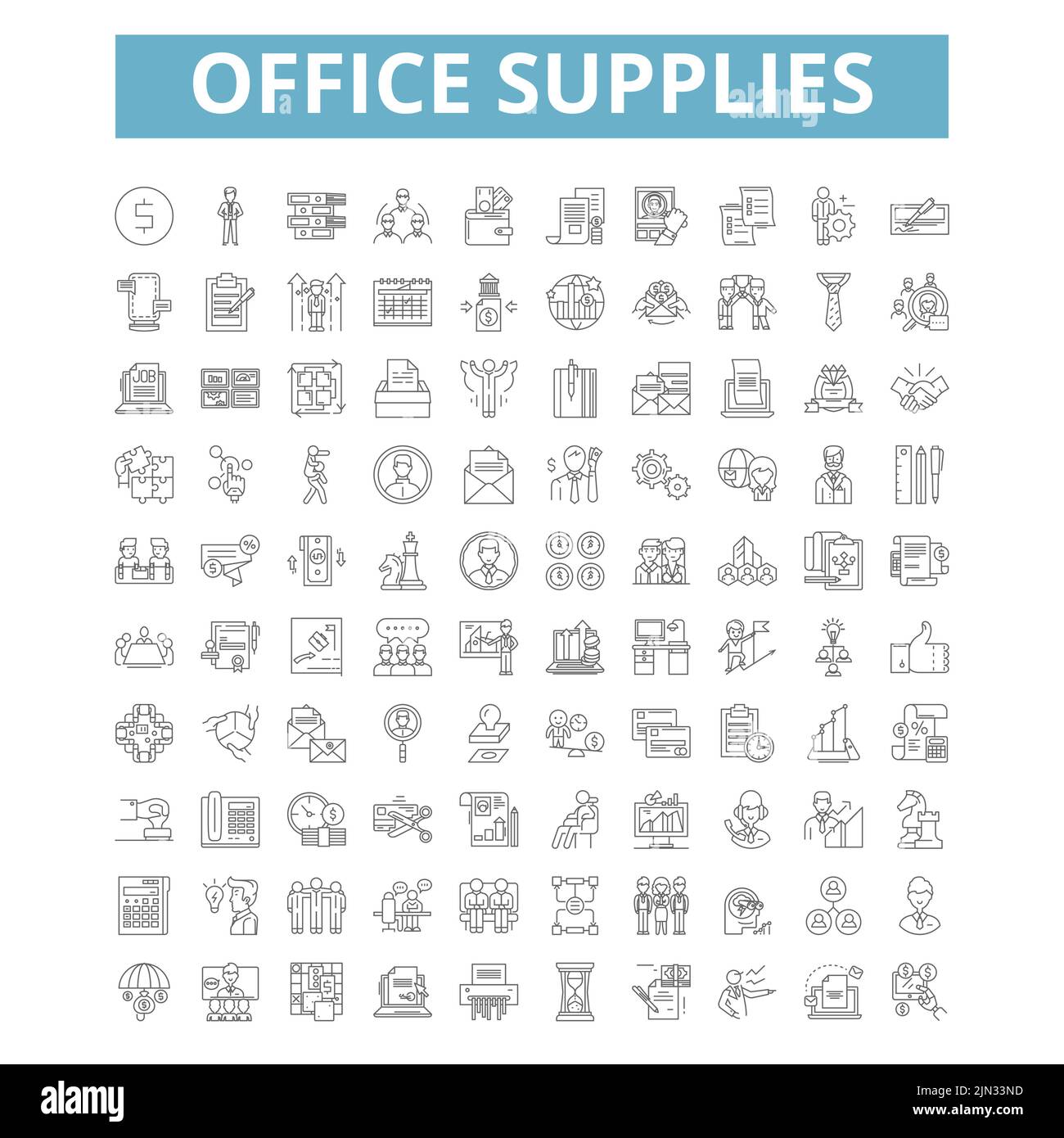 Office supplies icons, line symbols, web signs, vector set, isolated ...