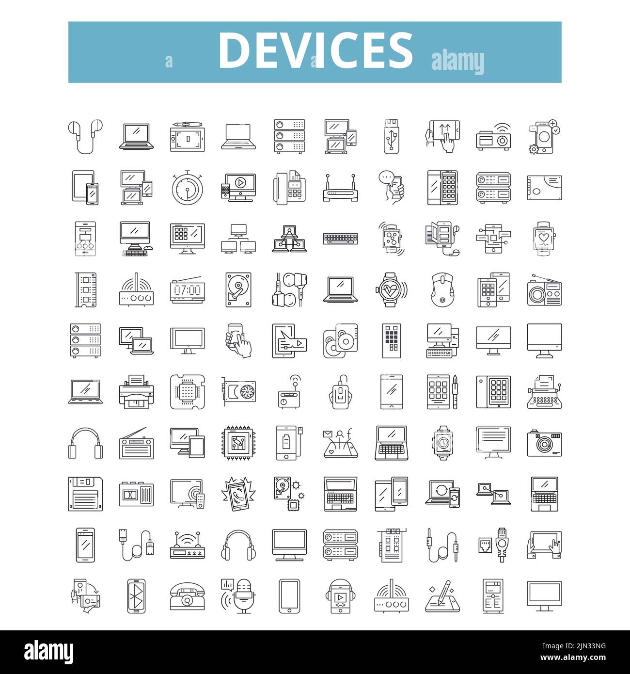 Devices icons, line symbols, web signs, vector set, isolated ...