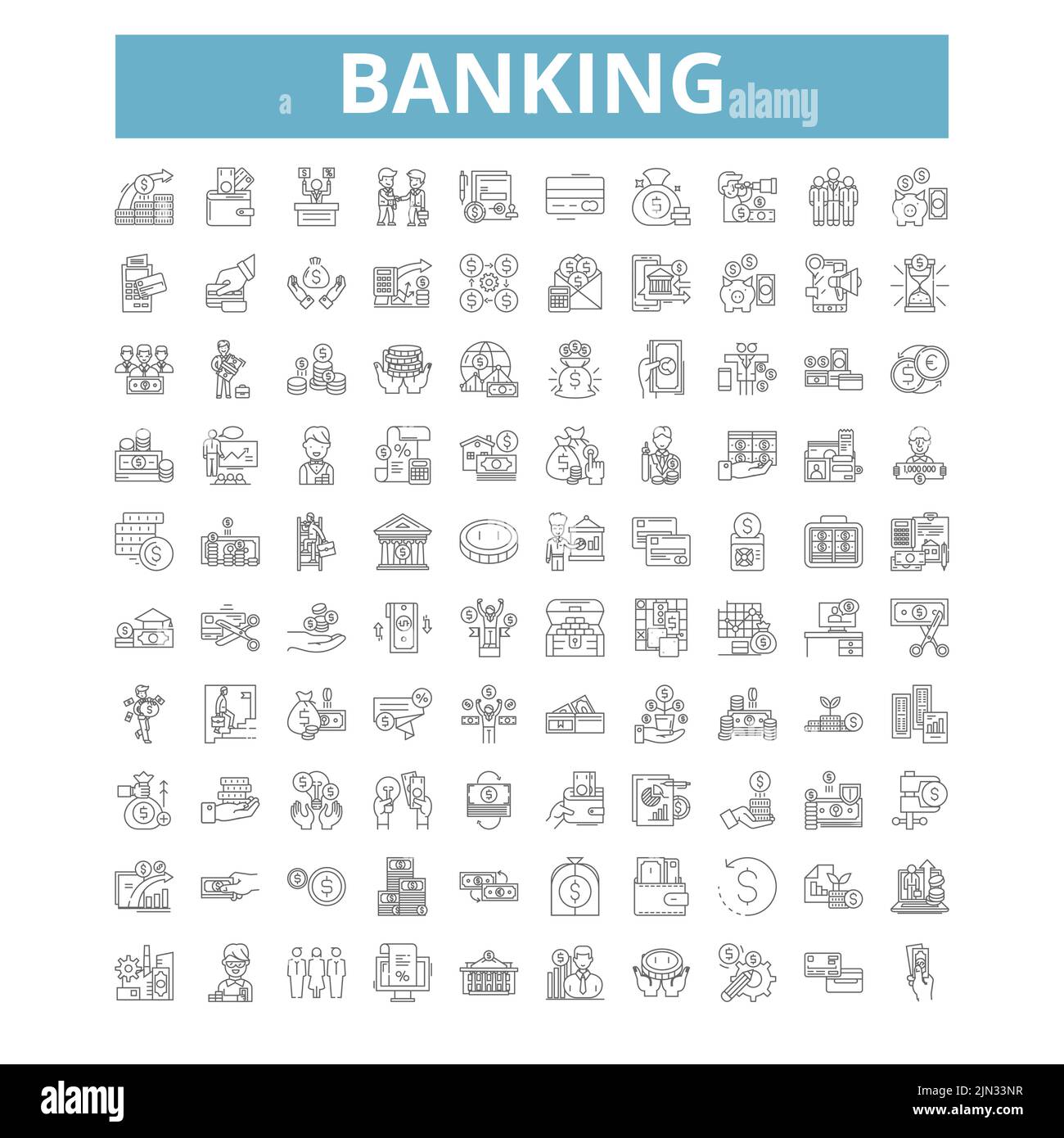 Banking icons, line symbols, web signs, vector set, isolated ...