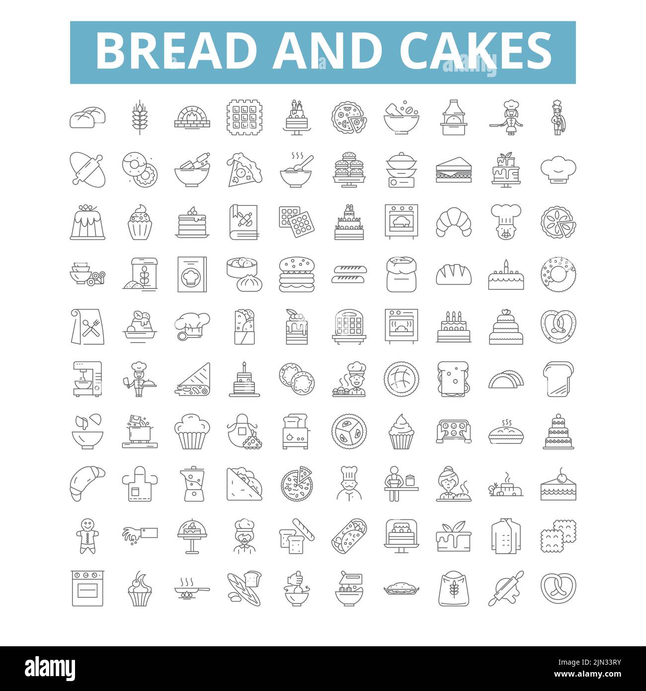 Bread and cakes icons, line symbols, web signs, vector set, isolated ...