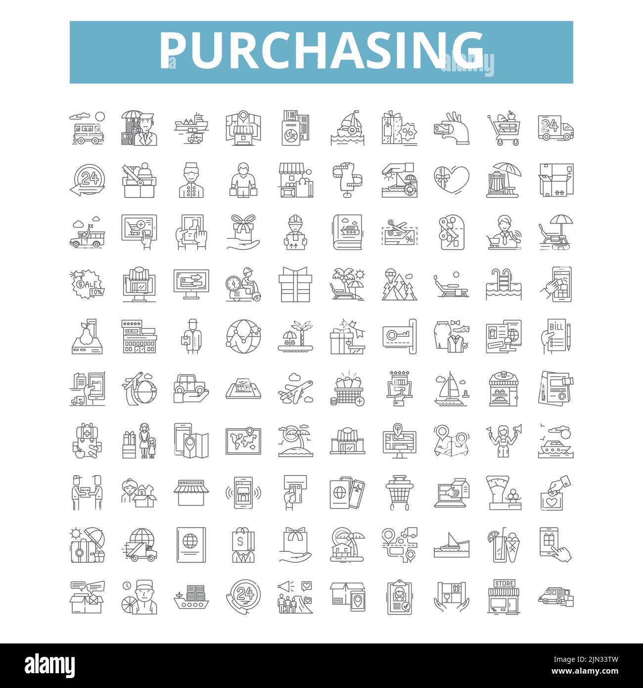 Purchasing icons, line symbols, web signs, vector set, isolated ...