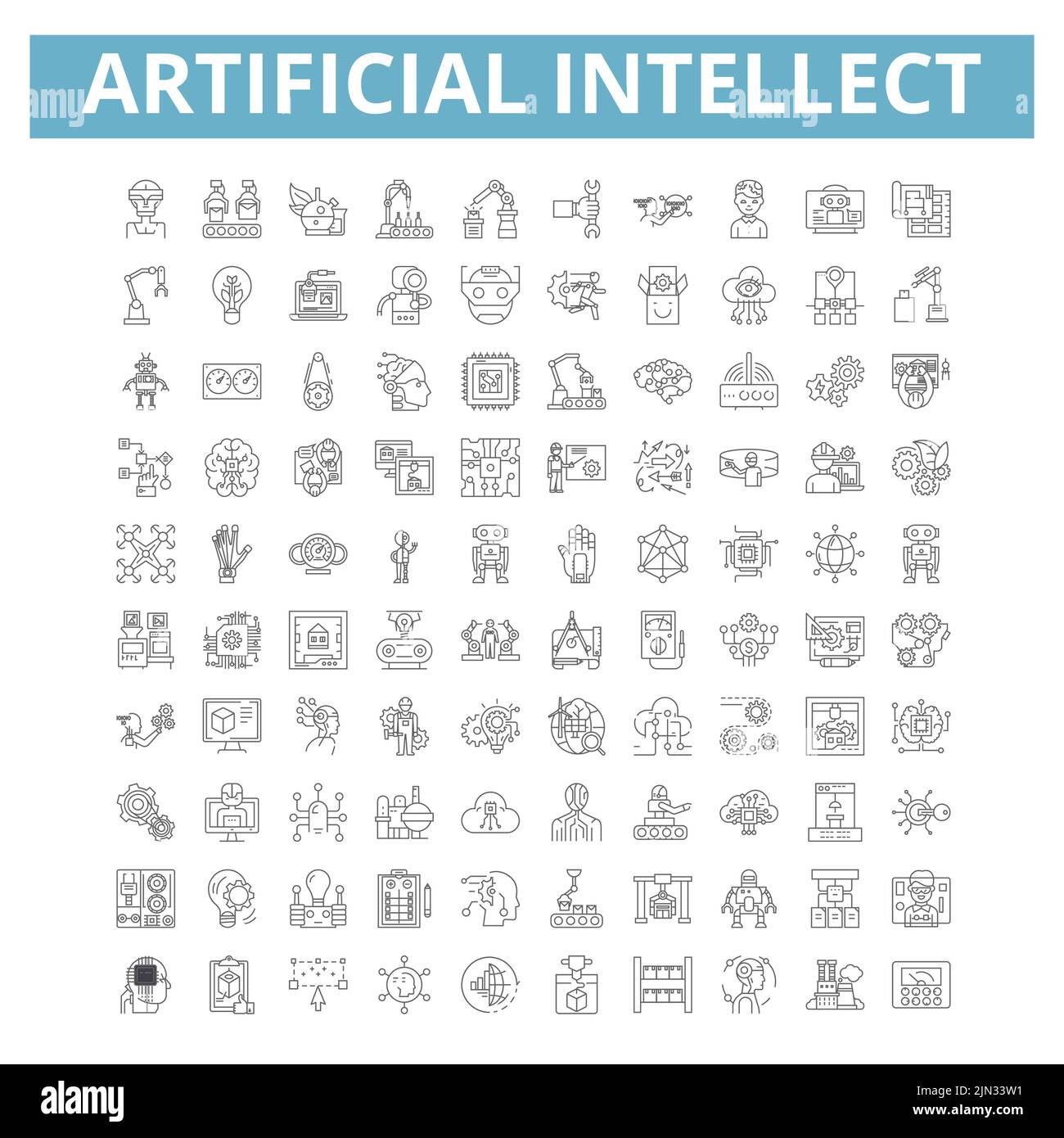 Artificial intellect icons, line symbols, web signs, vector set ...