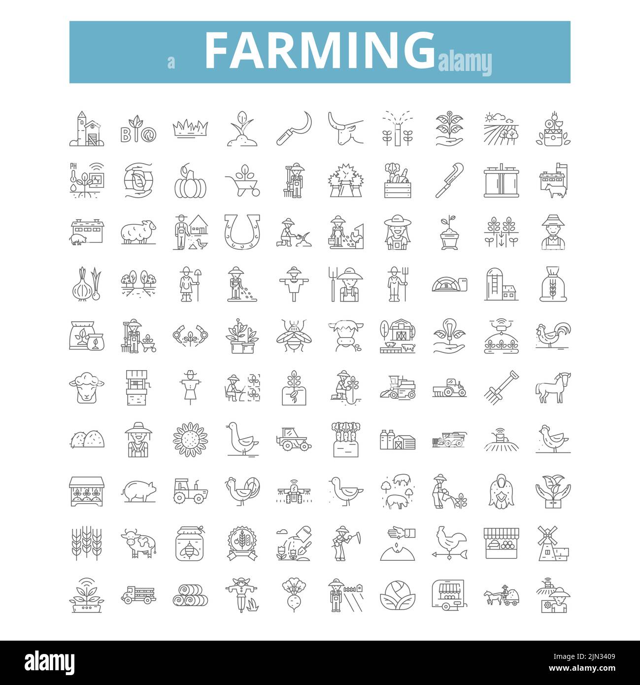 Farming icons, line symbols, web signs, vector set, isolated ...