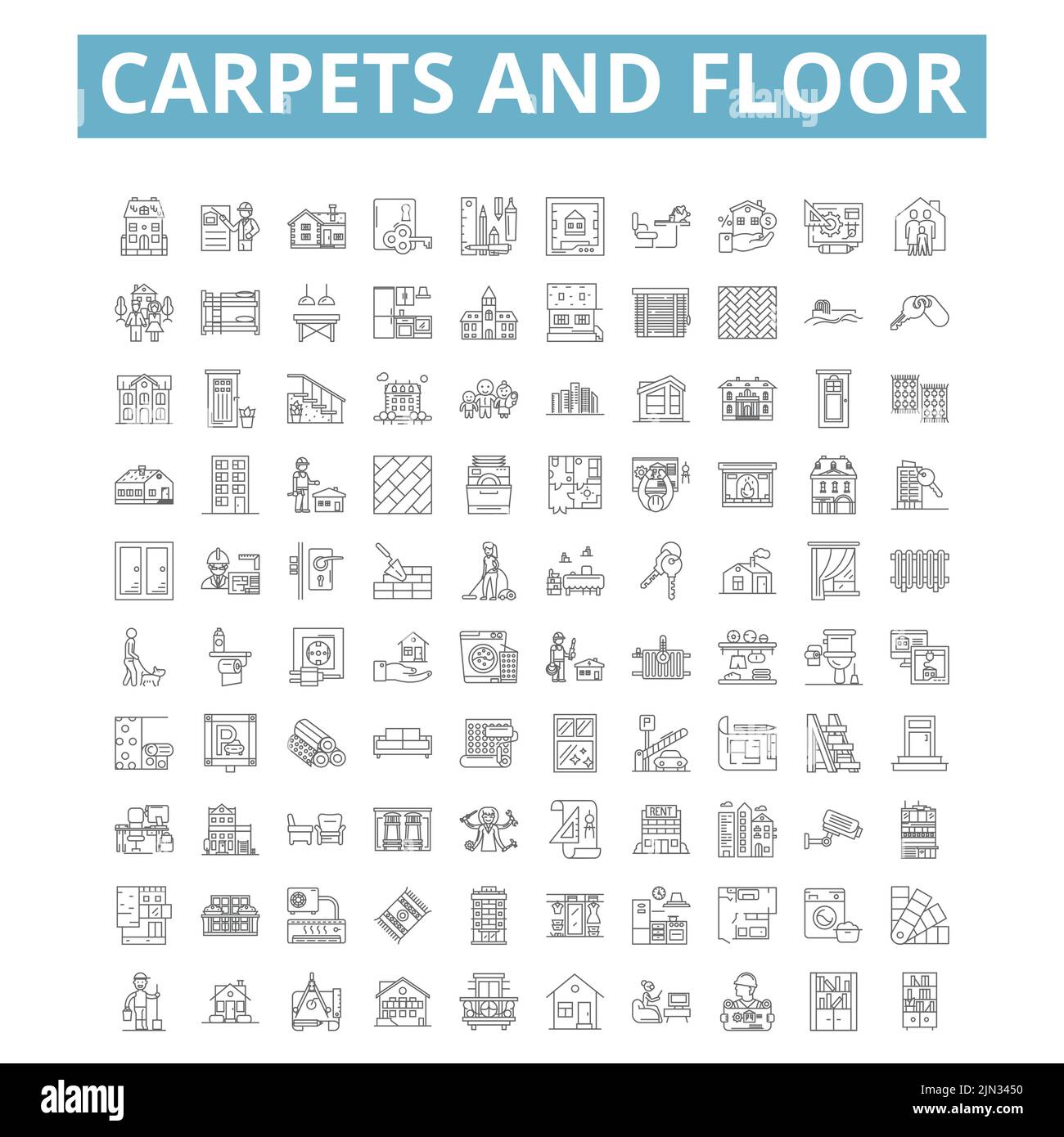 Carpets and floor icons, line symbols, web signs, vector set, isolated ...