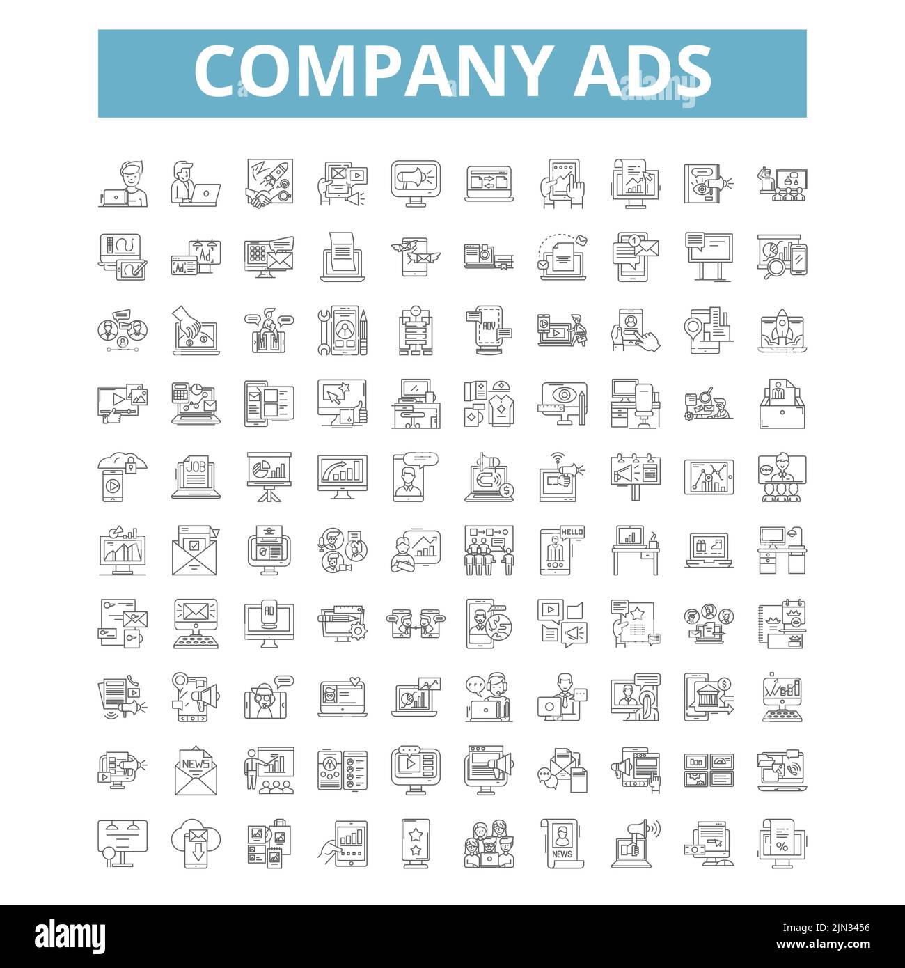 Company ads icons, line symbols, web signs, vector set, isolated illustration Stock Vector Image ...