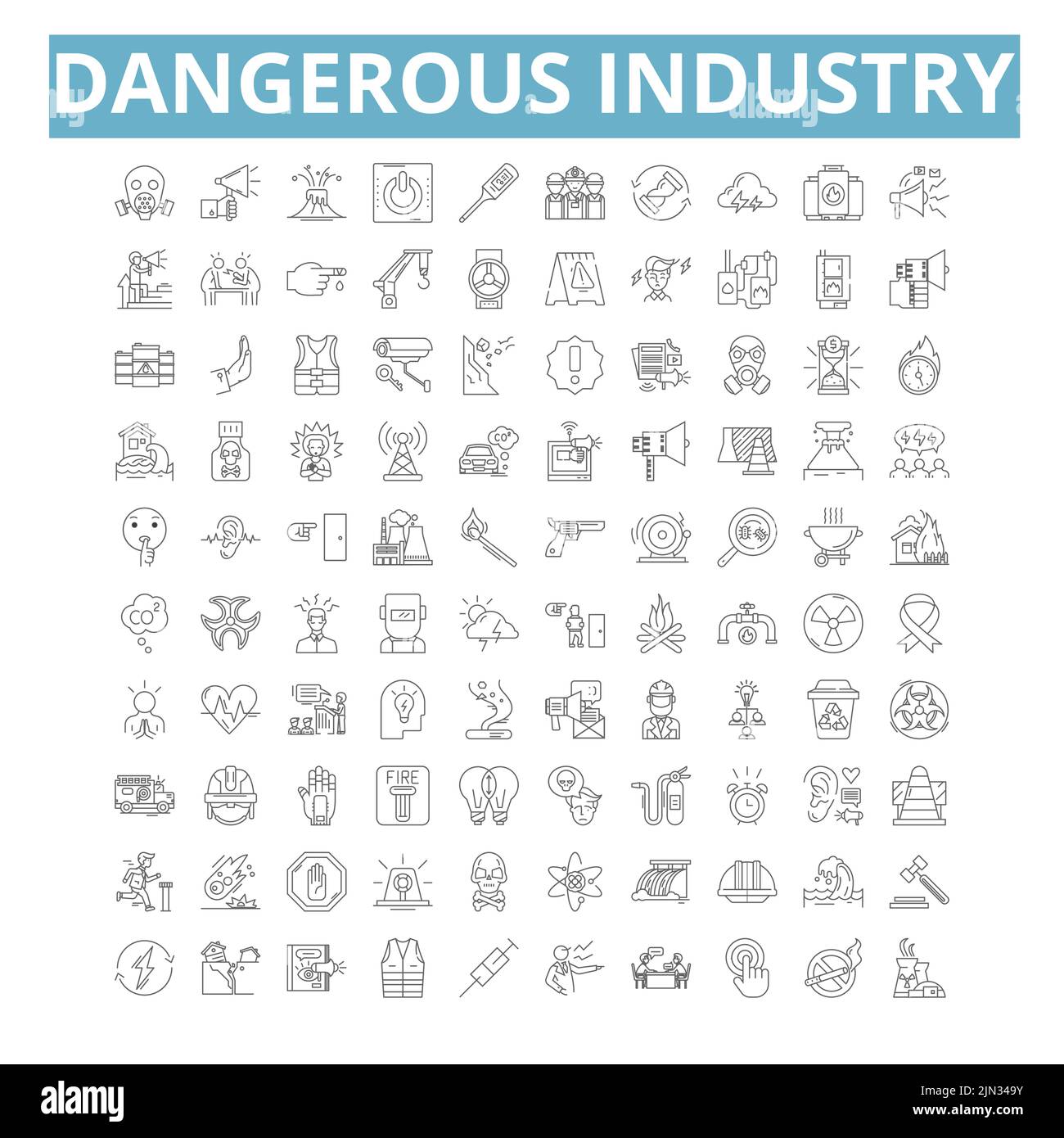 Dangerous industry icons, line symbols, web signs, vector set, isolated ...