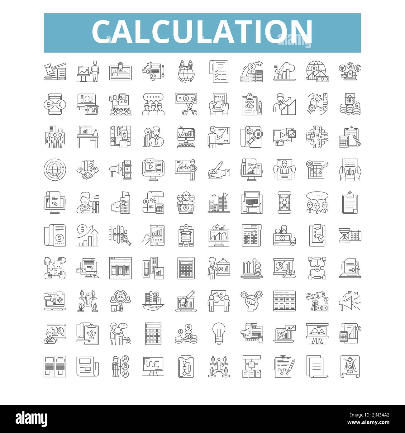 Calculation icons, line symbols, web signs, vector set, isolated ...