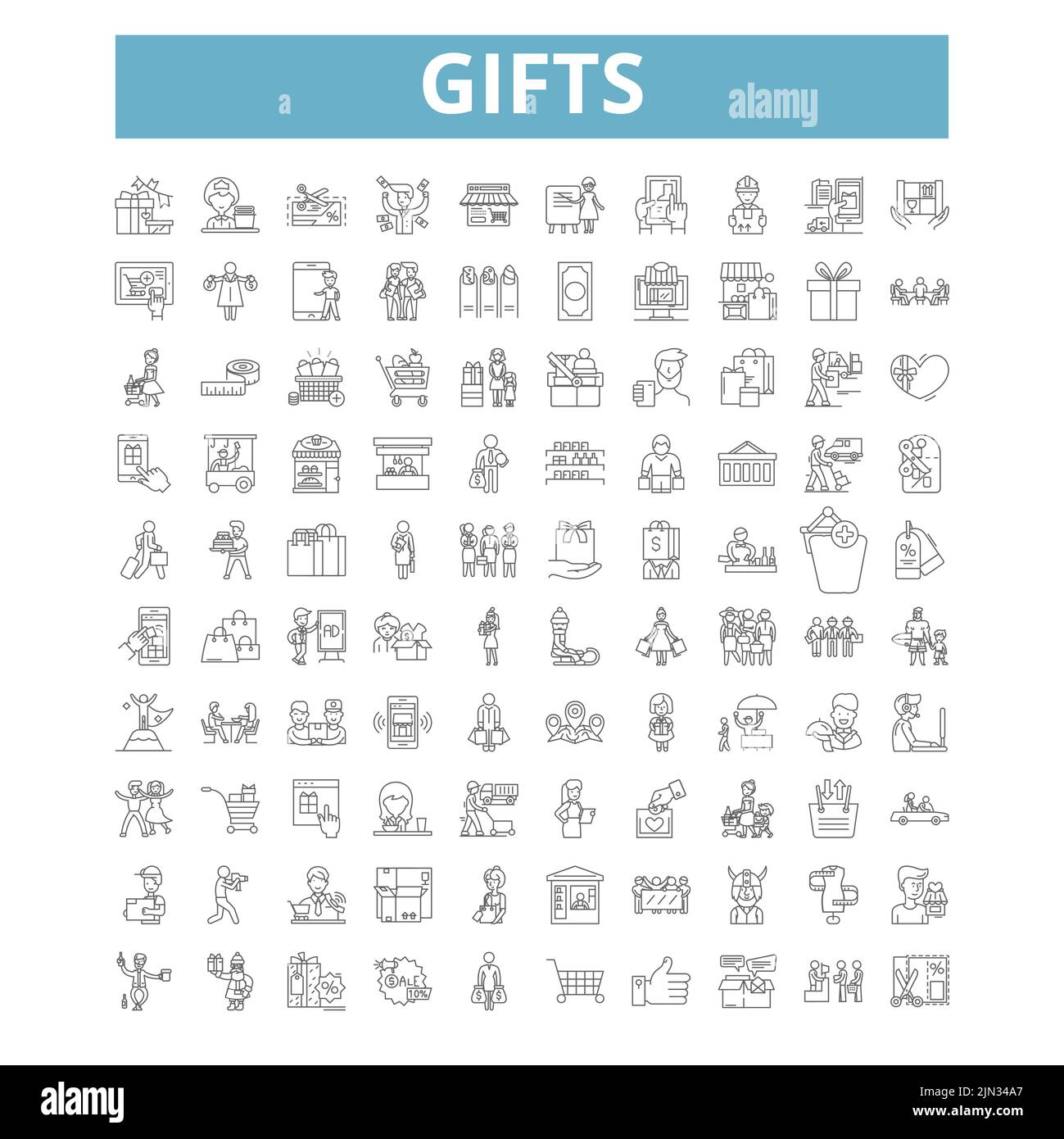 Gifts icons, line symbols, web signs, vector set, isolated illustration ...